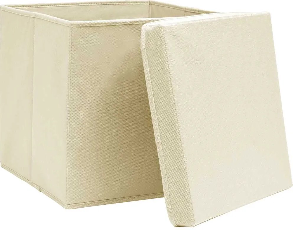 Úložné boxy s víky 4 ks krémové 32 x 32 x 32 cm textil 288358