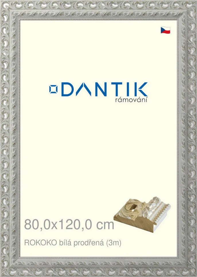 DANTIK rámeček 80x120 | ROKOKO bílá prodřená (Plexi Čiré)