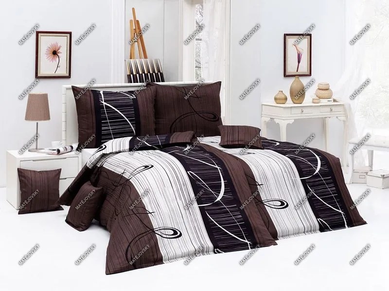 Přehoz Eternity Choco přes postel s černošedým geometrickým vzorem doplněným o teplou čokoládovou barvu 1x 220/240