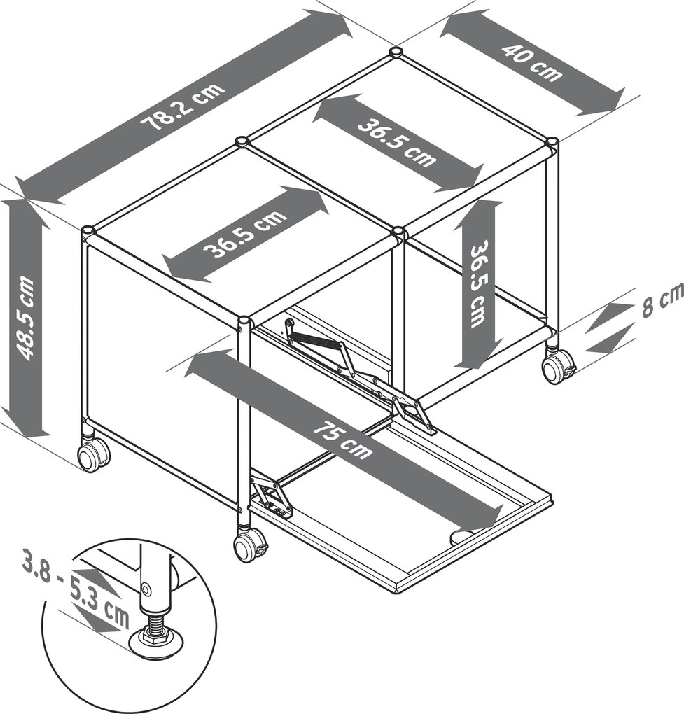 Tchibo - Kovový odkládací stolek »Cn3« s 1 výklopnými dvířky a kolečky - barva: šedá
