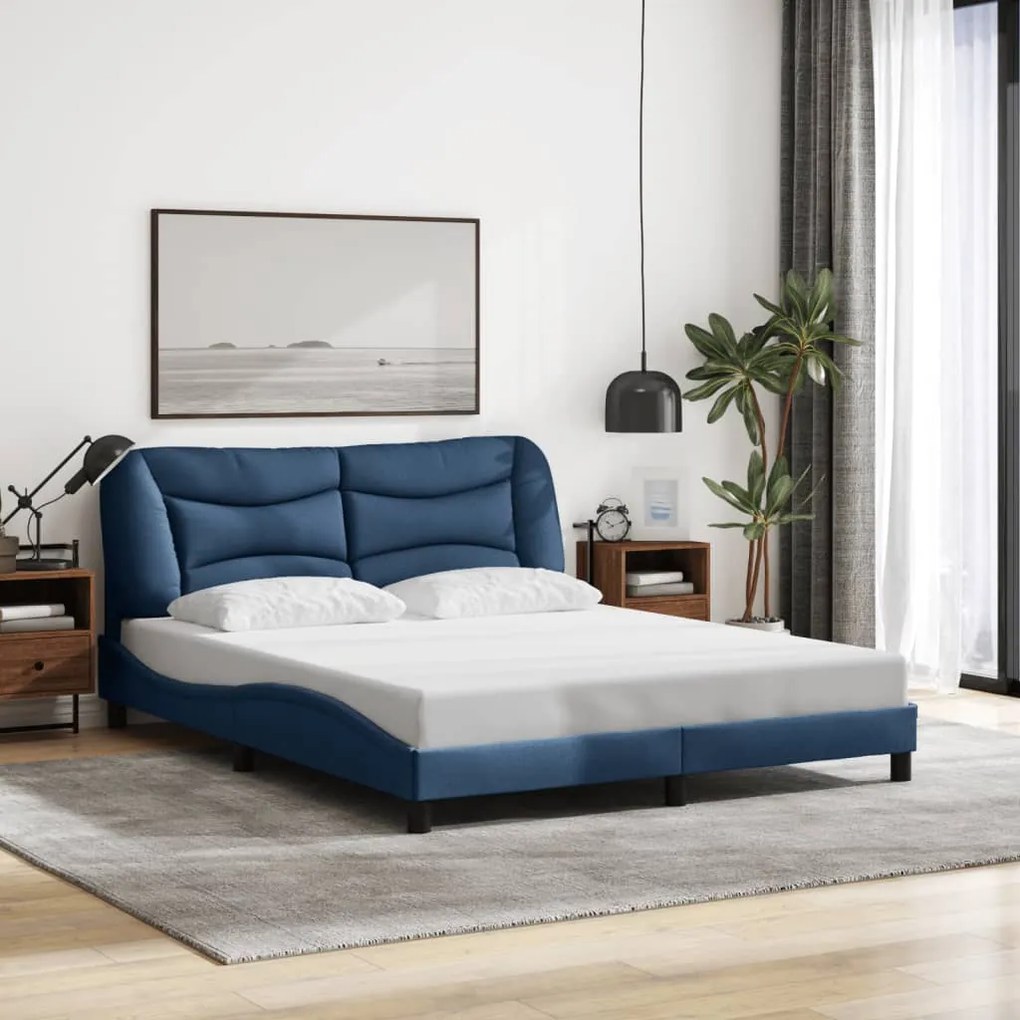 Rám postele s LED bez matrace Hvar modrý 160 x 200 cm textil 3213717
