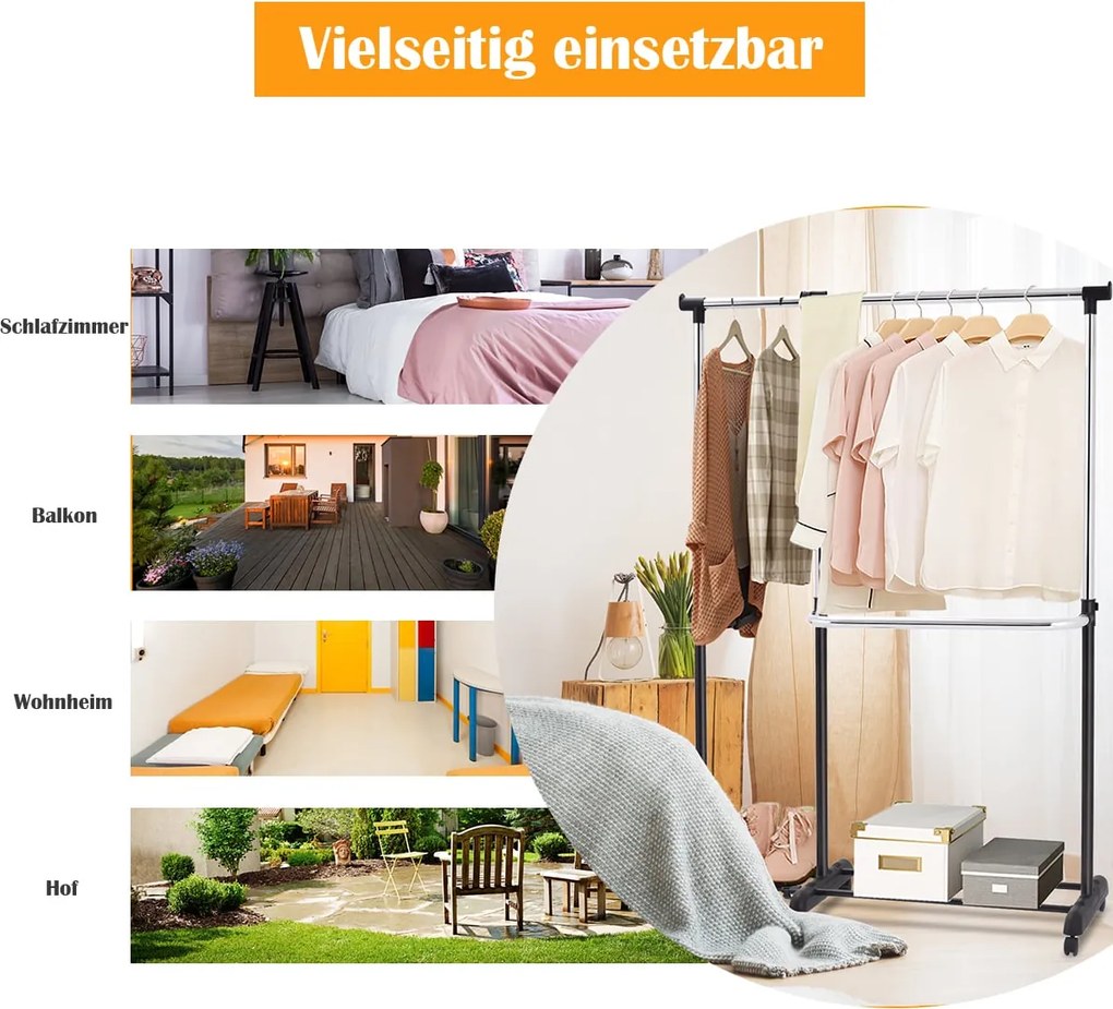 Costway Věšák na šaty výsuvný šatní vozík výškově nastavitelná tyč na šaty se 2