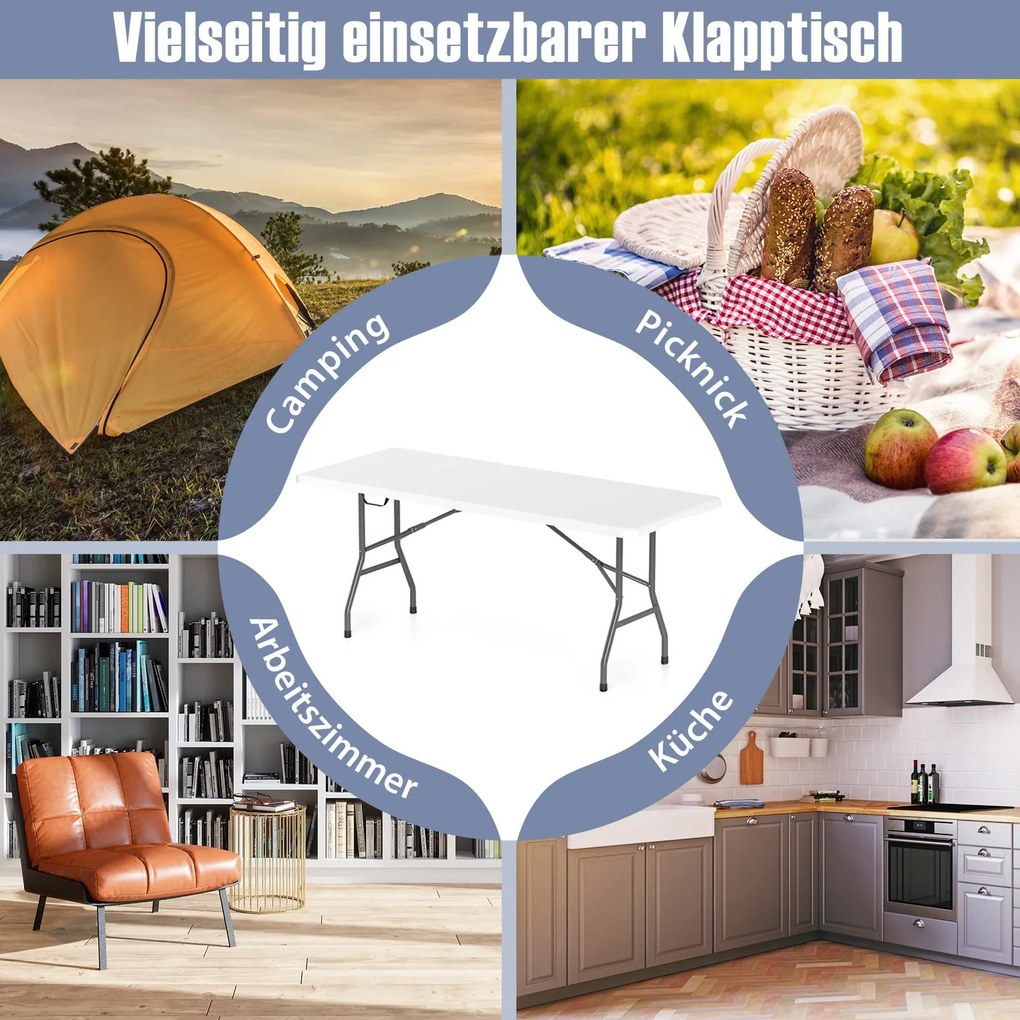 Costway Zahradní stůl skládací s HDPE stolovou deskou a rukojetí – 180 × 74 cm