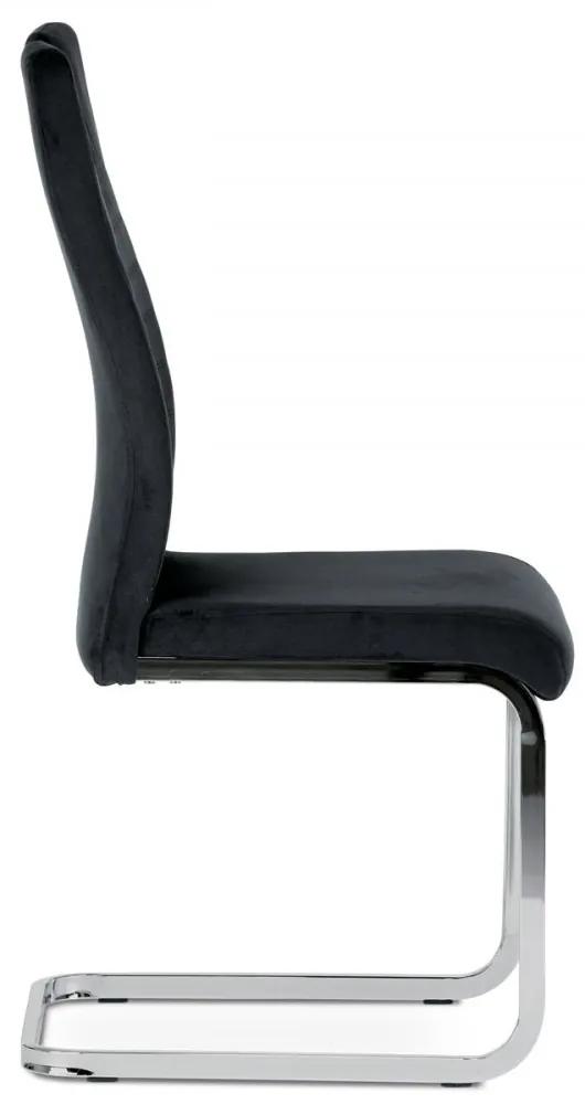 Jídelní židle, potah černá sametová látka, kovová chromovaná podnož a madlo DCL-416 BK4