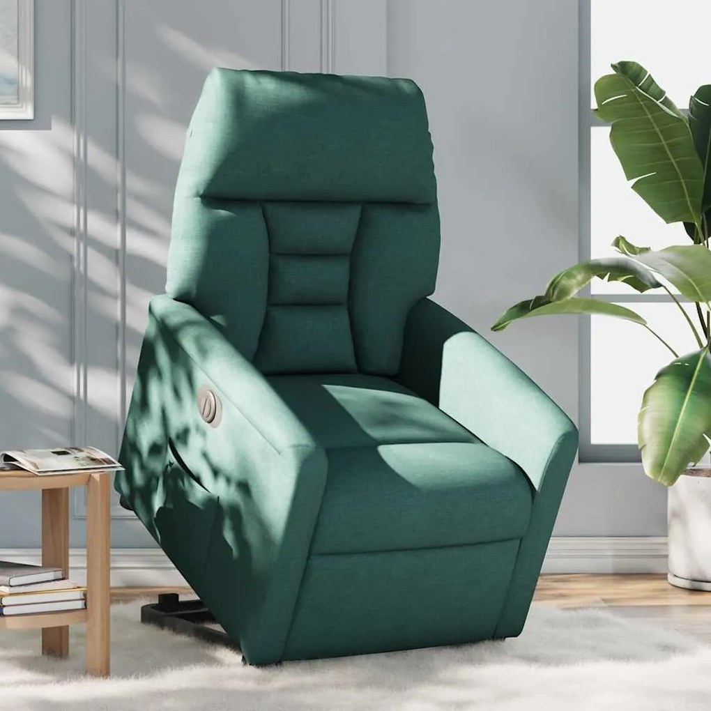 Elektrické zvedací polohovací křeslo tmavě zelené textil 3303058