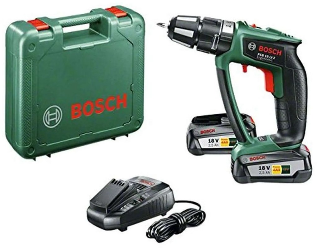 Bosch Nářadí - 18V AKU vrtačka s příklepem, 2x aku 2,5 Ah Li-Ion, nabíječka 06039B0301