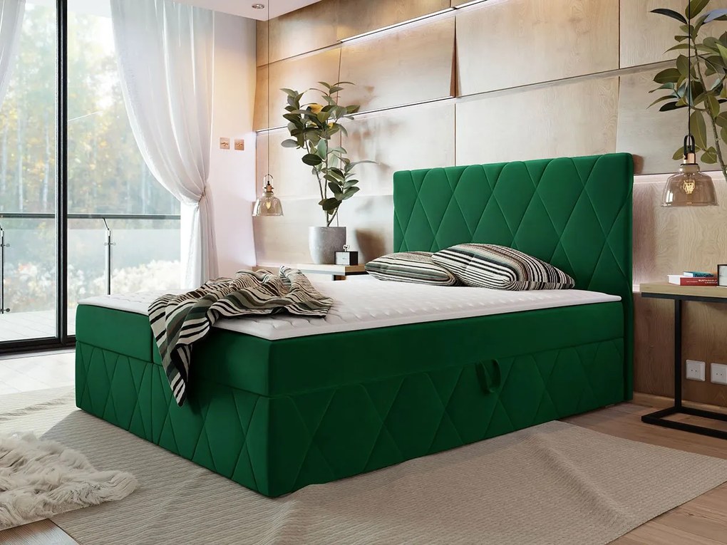Moderní boxspring postel Silena 140x200cm, zelená Magic Velvet