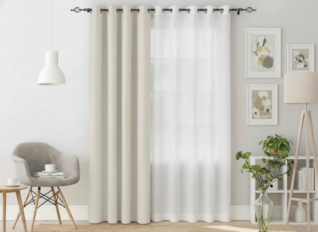 Bílo-krémový závěs OXFORD 140x250 cm Zavěšení: Kovové kroužky