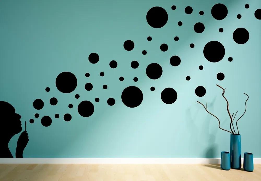 WALLVINIL Samolepky na zeď - Obličej s bublifukem Barva: Bílá, Velikost: Obličej + 40 bublin, Levá / Pravá: Levá (dekorace směřuje/dívá se doleva)