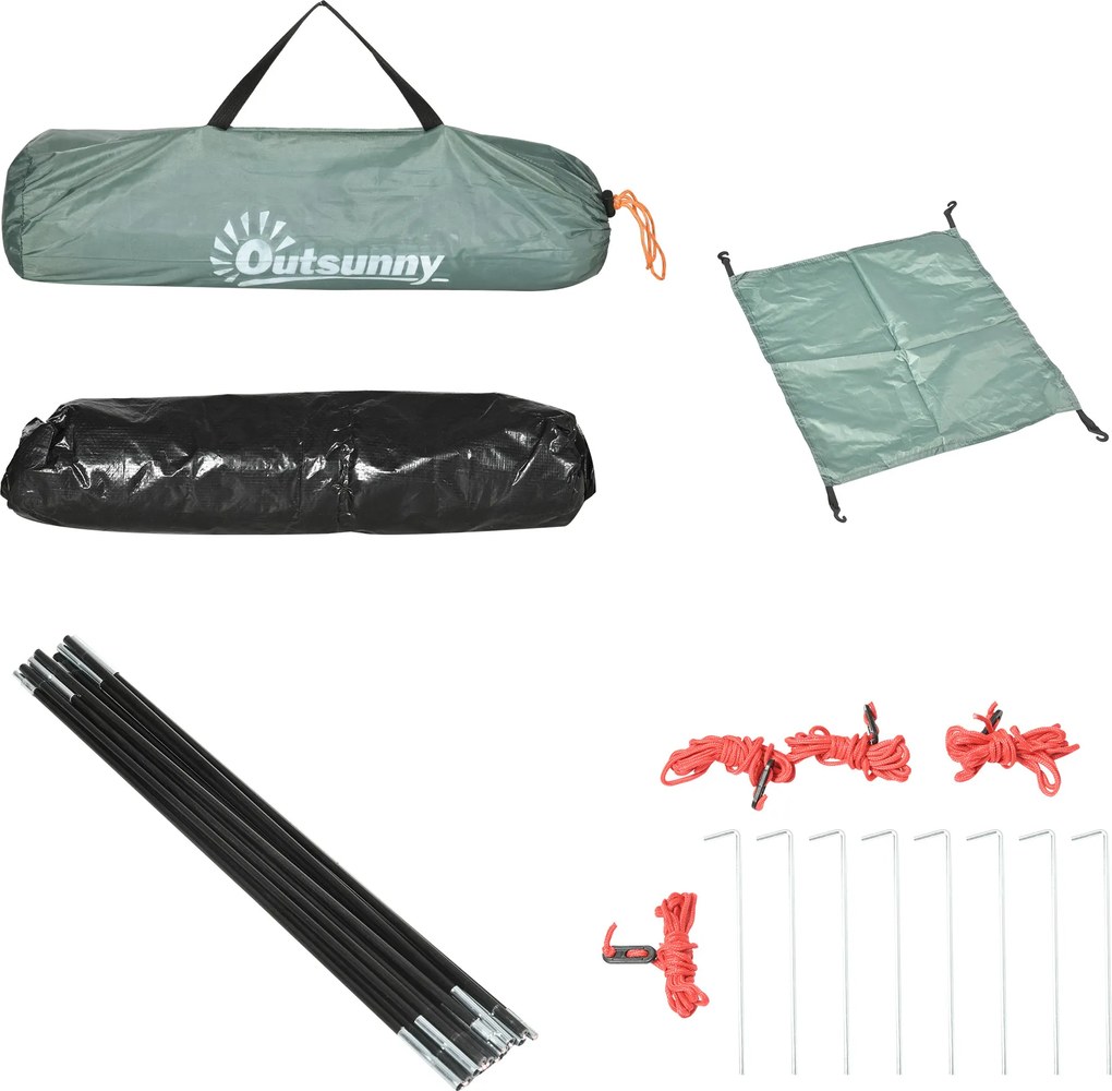 Outsunny stan pro 2 osoby na kempování, maskovací kupolovitý stan, lehký, ventilovaný, snadno se skládá s zipovými dveřmi, úložným prostorem, taška n…