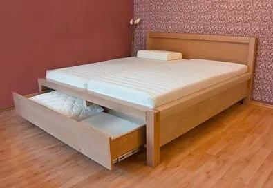 Dřevěná postel z masivu Postelia AMELIE Buk postel s úložným prostorem 180x200cm - bukové dvoulůžko o šíři masivu 4 cm