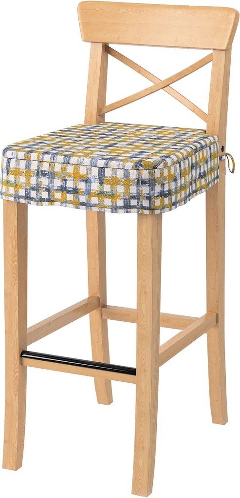Sedák na židli IKEA Ingolf - barová barva modrá látka pletený vzor, vzorované