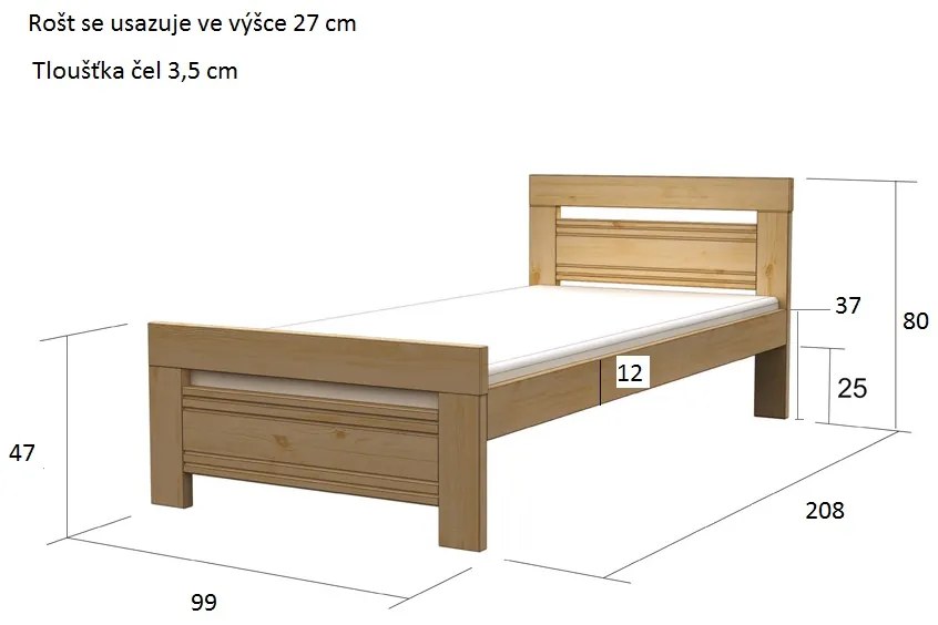 Via-nábytek Postel SÁRA 120 x 200 Povrchová úprava postele: Borovice (lakovaná)