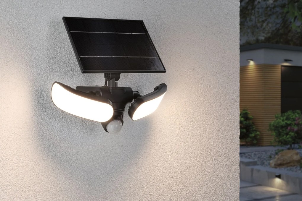 P 94610 Solární LED osvětlení zdí Sonlig pohybové čidlo (IR) IP65 hranaté 286x137mm 3000K 2x9W antracit umělá hmota - PAULMANN