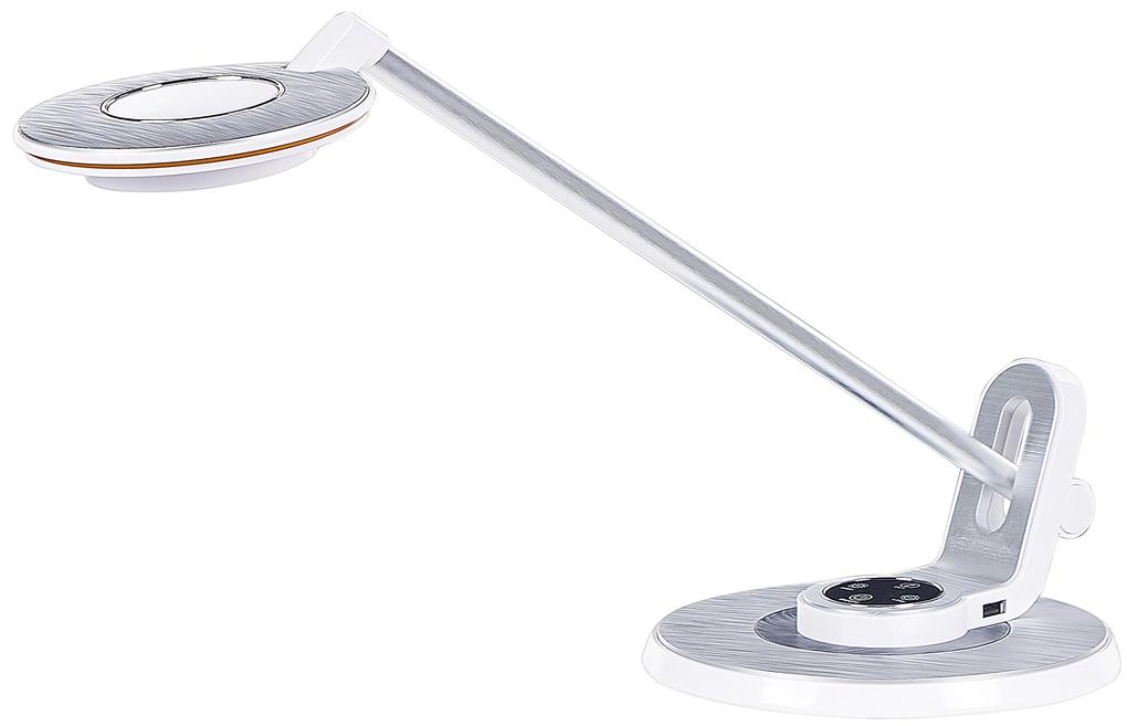 Kovová stolní LED lampa s USB portem stříbrná/ bílá CORVUS Beliani