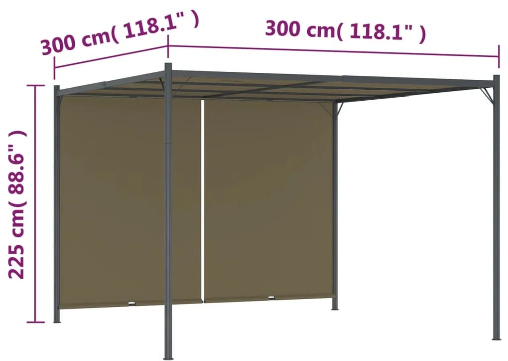 vidaXL Marketos Zahradní altán se zatahovací střechou 3 x 3 m taupe 180 g/m²