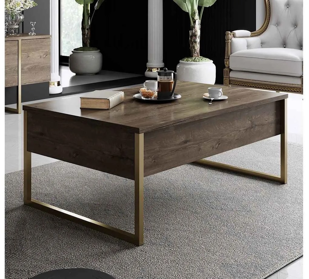 Designový konferenční stolek Hallan 90 cm ořech/zlatý