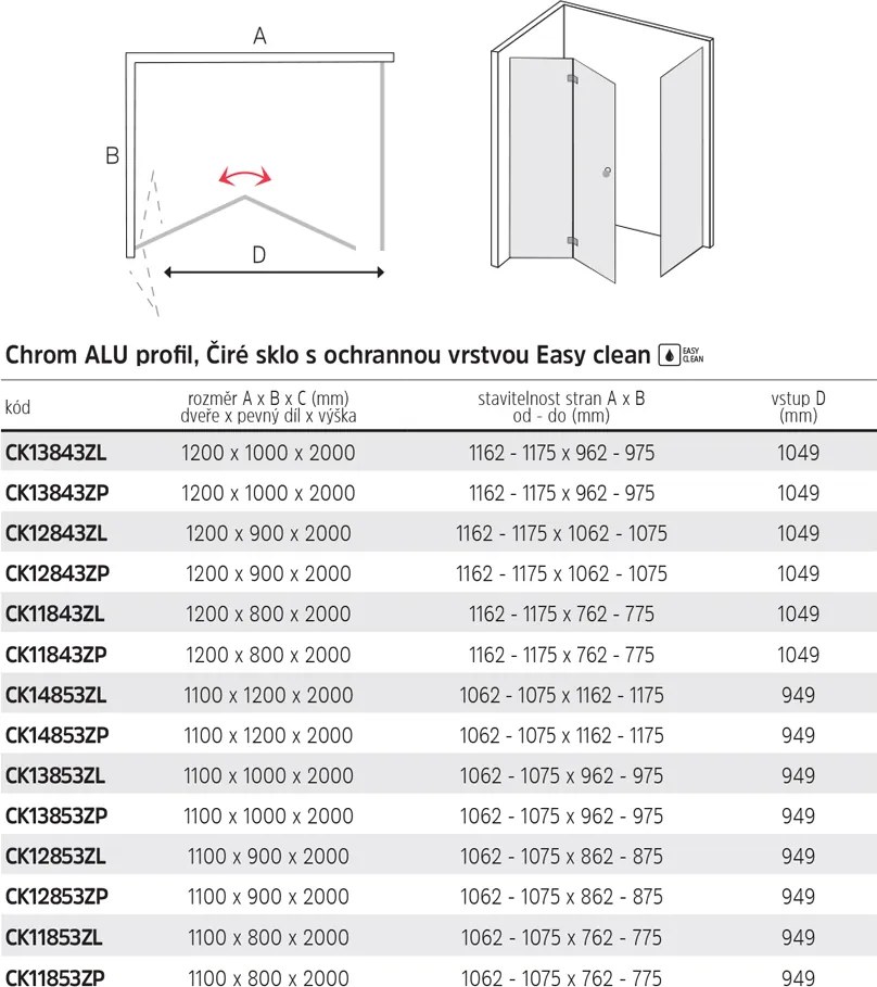 Mereo Mereo, Novea zalamovací sprchový kout, obdélník, pravé dveře a pevný díl, chrom ALU, sklo Čiré, CK11843ZP