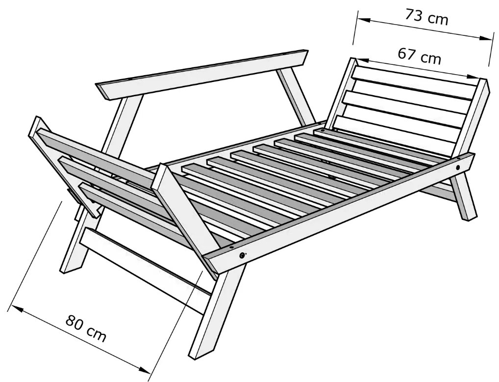 Rozkládací futonová pohovka BREEZIO 02 170 cm z masivu/šedá