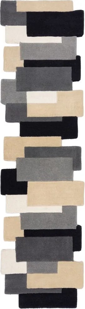 Flair Rugs, Běhoun Abstract Collage Monochrome, 60x230, šedá, chodba / předsíň