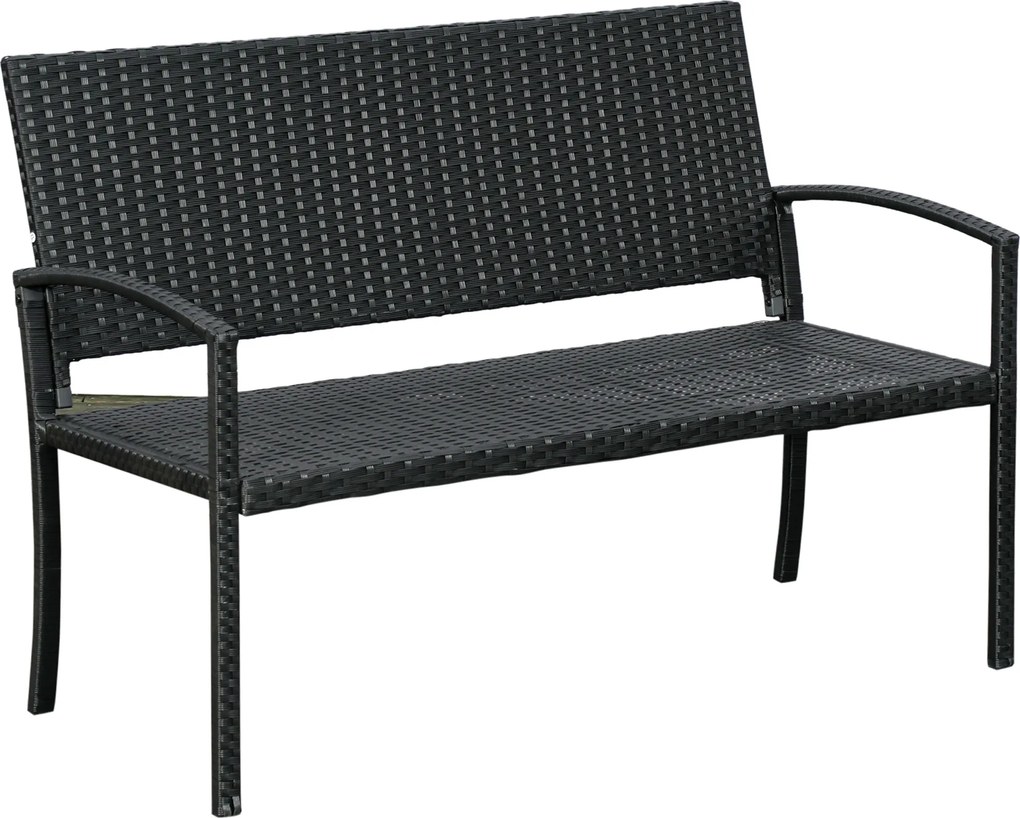 Outsunny polyratanová zahradní lavička 2místná lavička s ocelovým rámem a proutím černá Š122 x H60 x V87cm pro zahradu a terasu | Aosom.de