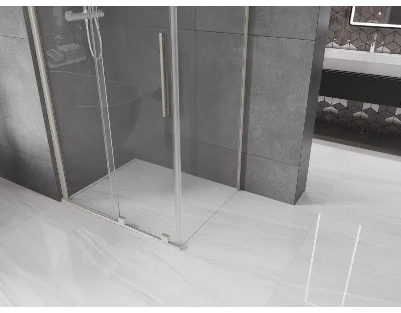 Mexen Velar, sprchový kout s posuvnými dveřmi 110 x 100 cm, 8mm čiré sklo, broušená ocel, 871-110-100-01-97