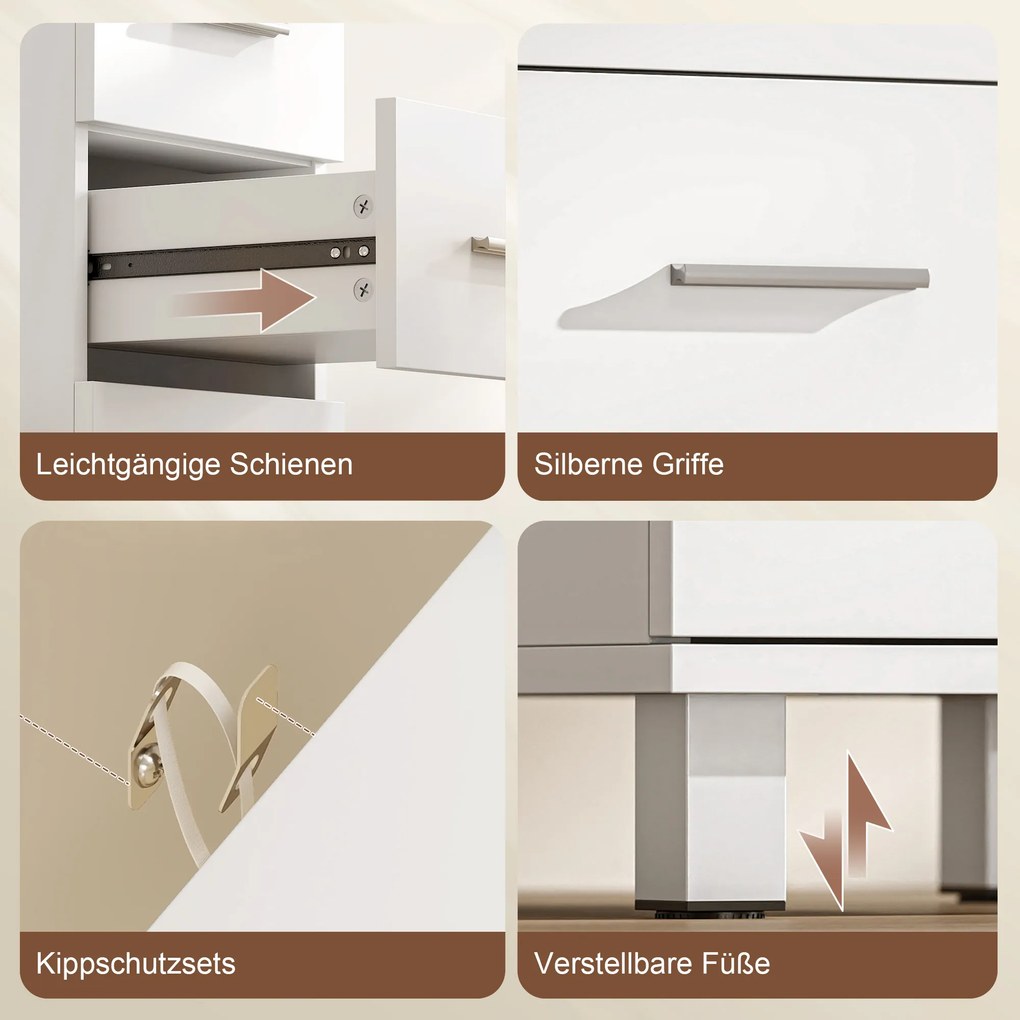 HOMCOM komoda s 5 zásuvkami, úzká moderní úložná skříň do ložnice, předsíně nebo obývacího pokoje, 30 x 95 cm, bílá