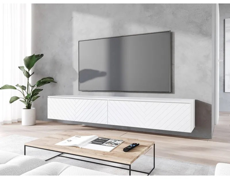 TV stolek/skříňka Dlone 180 MDF, Barva: biały / biały jodełka, Osvětlení: osvětlení LED - bílé