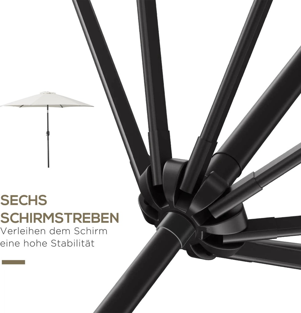 Outsunny Hliníkový Zahradní Slunečník Ø260x235 cm Sklopný Zahradní Parasol s Kličkou a 6 Kovovými Tyčemi pro Venkovní Terasu a Balkon Krémový