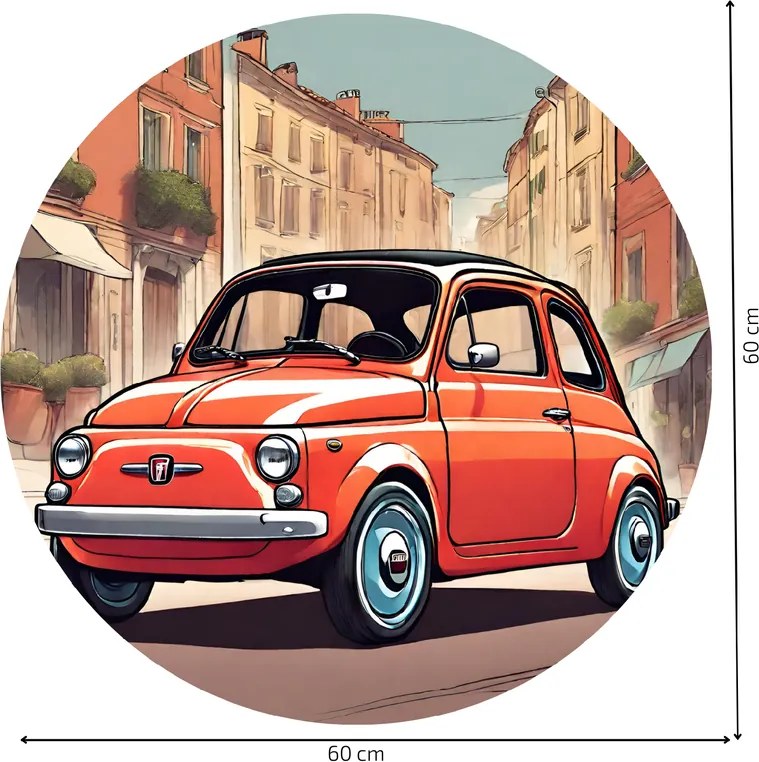 PIPPER. Kruhová samolepka na zeď "Fiat 500" Velikost: 100cm