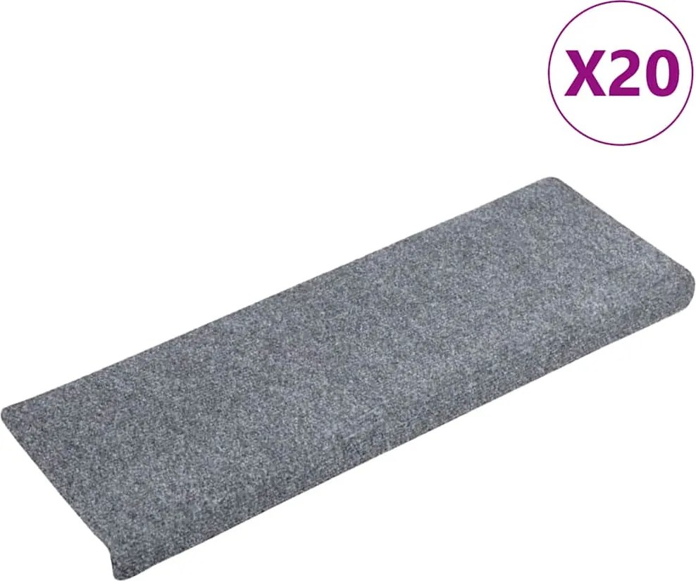 Schodové rohože samolepicí 20 ks 65 x 21 x 4 cm světle šedé s obdélníkovým okrajem 3365718
