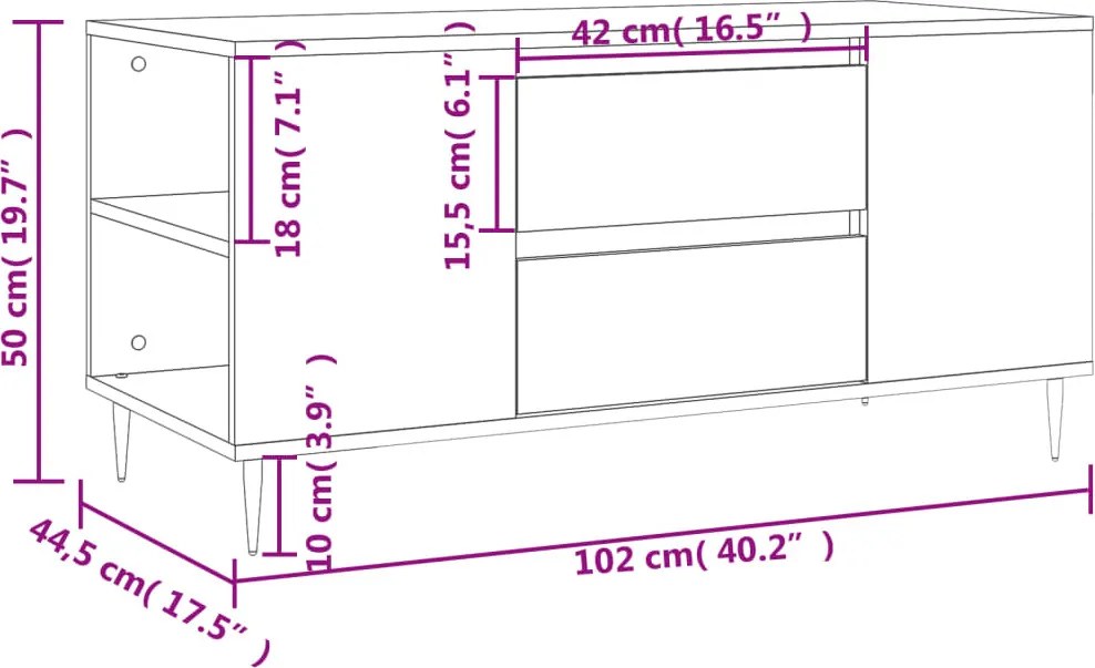 vidaXL Konferenční stolek 102 x 44,5 x 50 cm kompozitní dřevo [830993] Barva: bílá s vysokým leskem