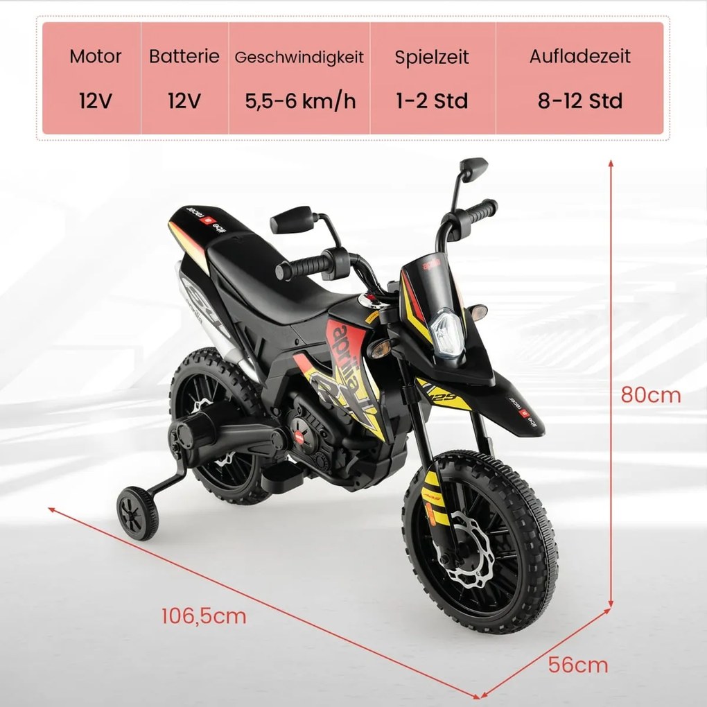 Costway 12 Dětský elektromotocykl V s tréninkovými koly Licencovaný elektrický