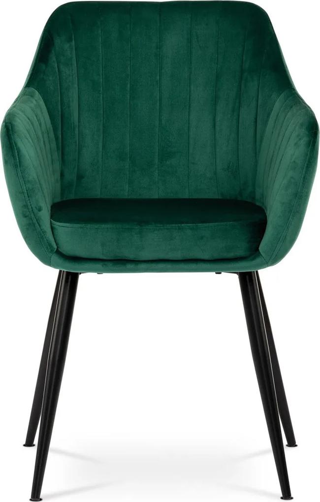 Autronic Jídelní židle, potah zelená sametová látka, kovové nohy, černý matný lak PIKA GRN4