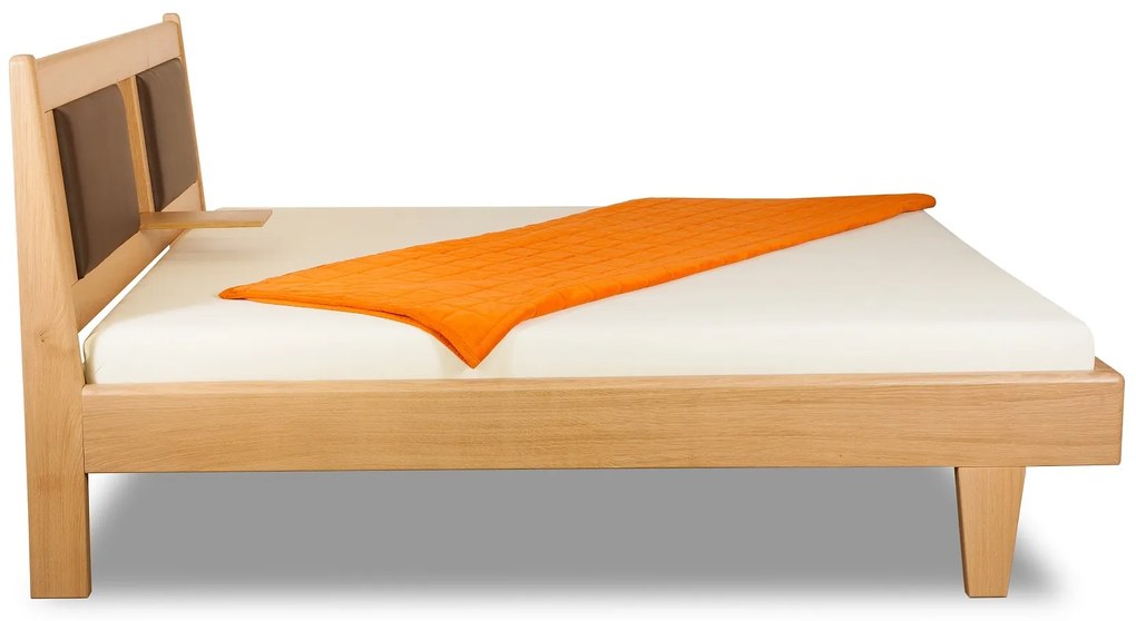 Krajča Manželská postel z masivu Frontera 180 x 220 cm (dub) Povrchová úprava: Bezbarvý lak PUR, Druh dřeva: Dub, Barva čalounění: Černá