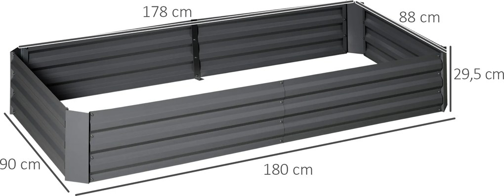 Outsunny Velkokapacitní Obdélníkový Kovový Zahradní Květináč 180 x 90 x 29,5 cm s Tyčemi pro Rajčata a Popínavé Rostliny