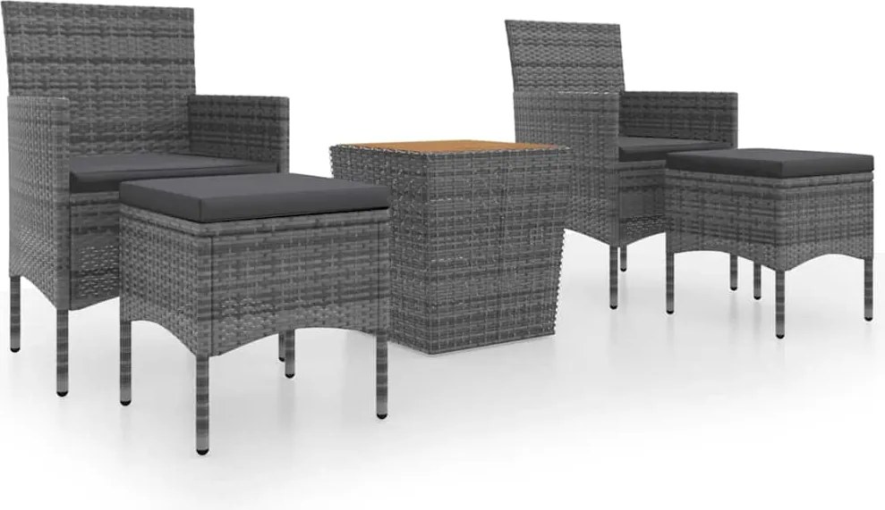 5dílný zahradní bistro set polyratan a masivní akácie šedý 3058373