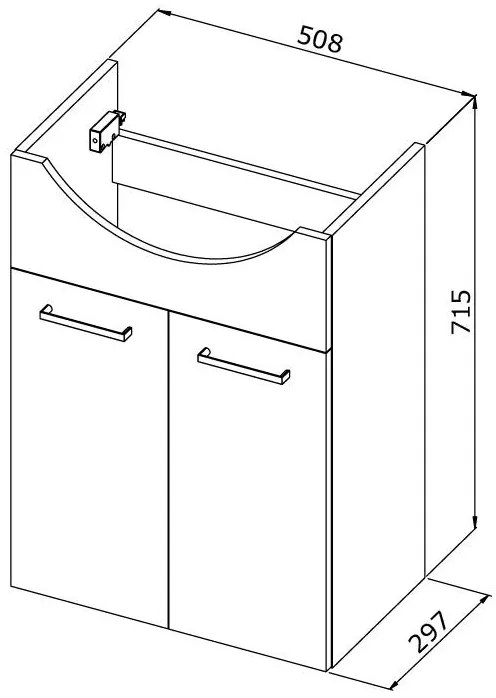 Olsen Spa Skříňka s umyvadlem RINO 45/55/65 Rozměr A - 50.8 cm, Rozměr B - 29.7 cm, Rozměr C - 71.5 cm OLNRINO255+OLKE6055