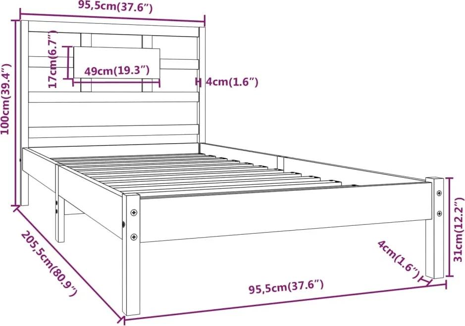 vidaXL Rám postele masivní dřevo 90 x 200 cm [3105652] Barva: Bílá
