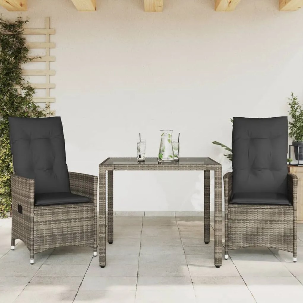 3dílný bistro set s poduškami šedý polyratan 3276735