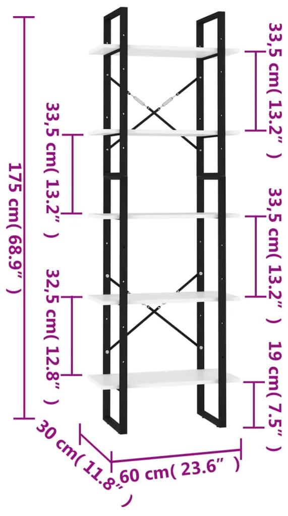 vidaXL Knihovna s 5 policemi bílá 60 x 30 x 175 cm kompozitní dřevo