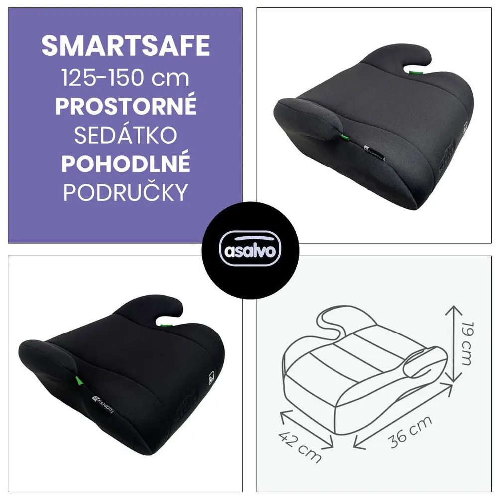 Asalvo Smartsafe podsedák 125 - 150 cm bez isofixu Black