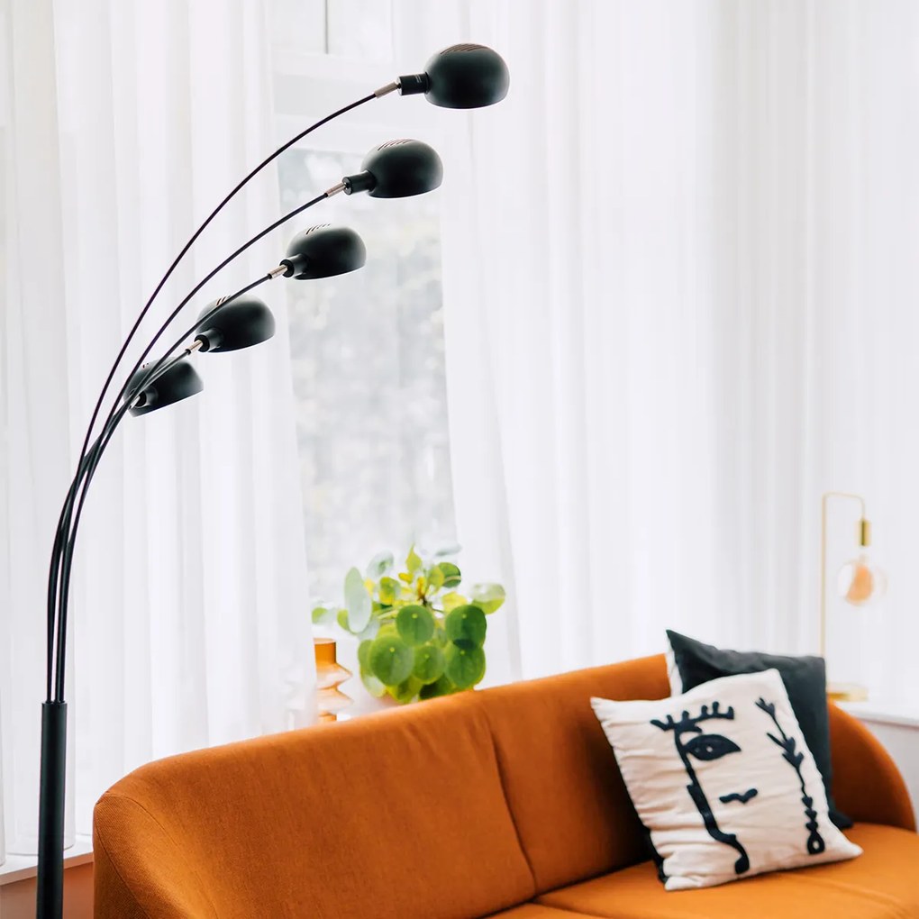 Designová stojací lampa černá se zlatem 5-světlo - Sixties Marmo