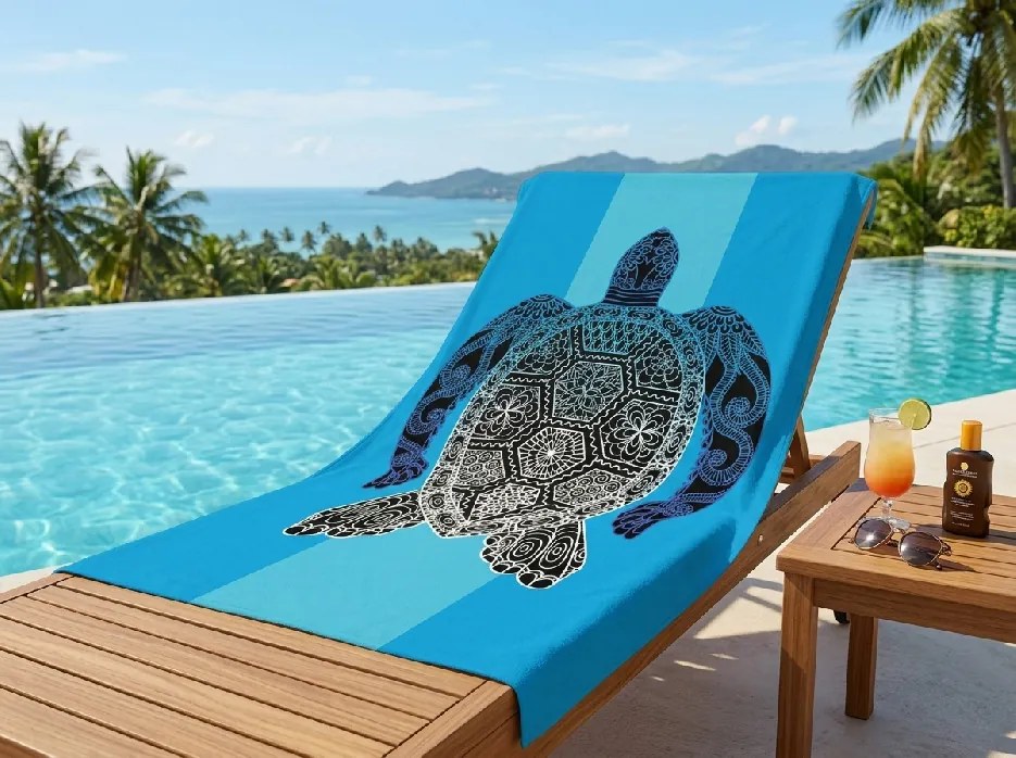 Rychleschnoucí XXL plážová osuška SHELL GEM modrá 150 x 210 cm, 100% mikrovlákno