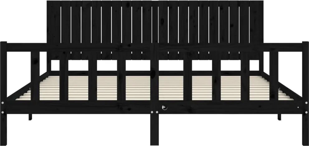 Rám postele s čelem černý 200 x 200 cm masivní dřevo 3192970