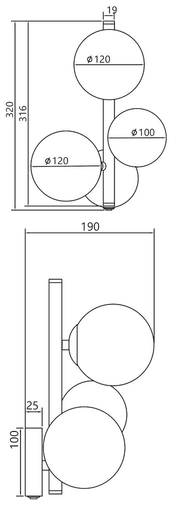 Nástěnné svítidlo Mila, 3x grafitové skleněné stínítko, b