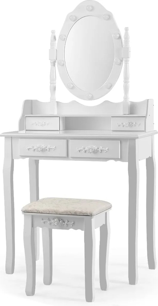 Costway Classic Toaletní stolek Set s LED žárovkami Stolička – 75 × 40 × 146 cm