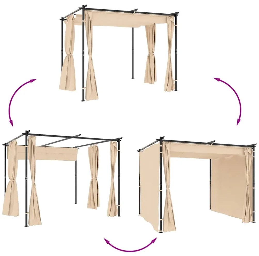 vidaXL Marketos Altán se závěsy 3 x 3 m krémový ocel