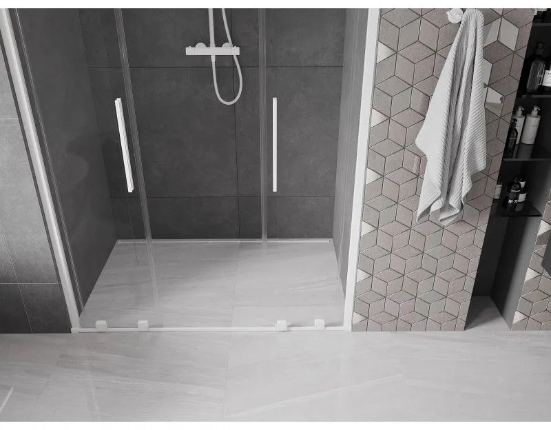 Mexen Velar L Duo, posuvné sprchové dveře do otvoru 140 cm, 8mm čiré sklo, bílá matná, 871-140-003-02-20