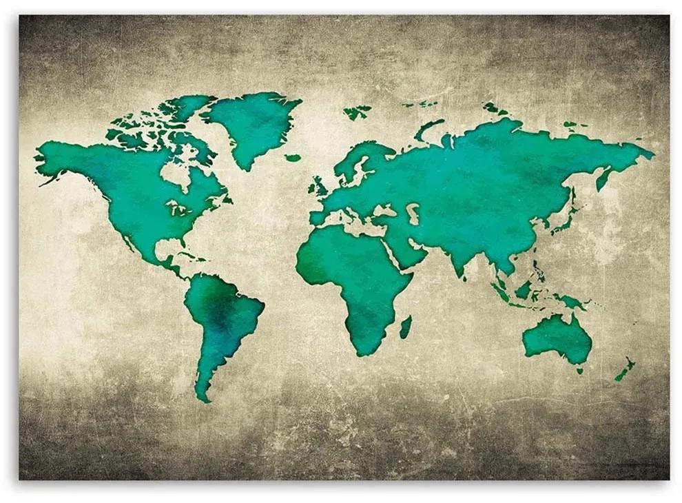Obraz na plátně, Mapa světa zelená - 60x40 cm